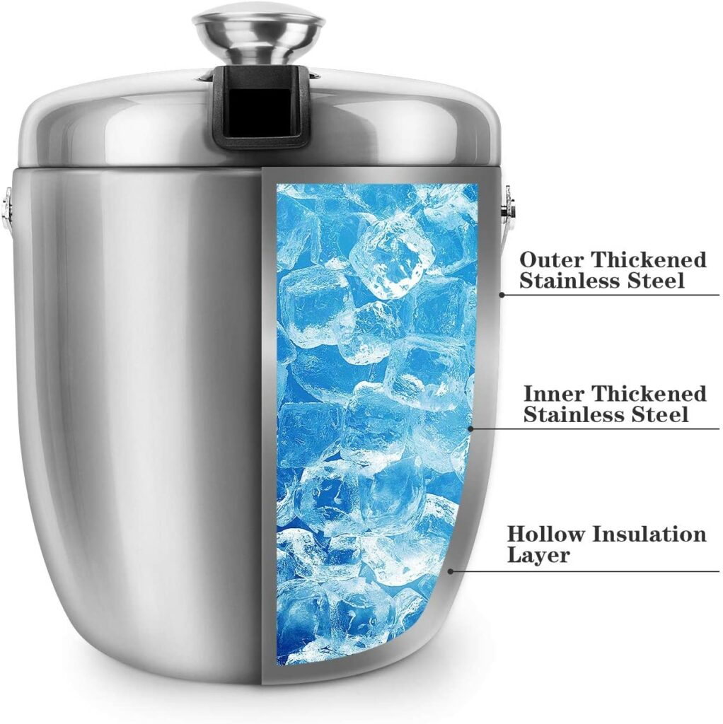 Stainless Steel Double Wall Ice Bucket with Strainer